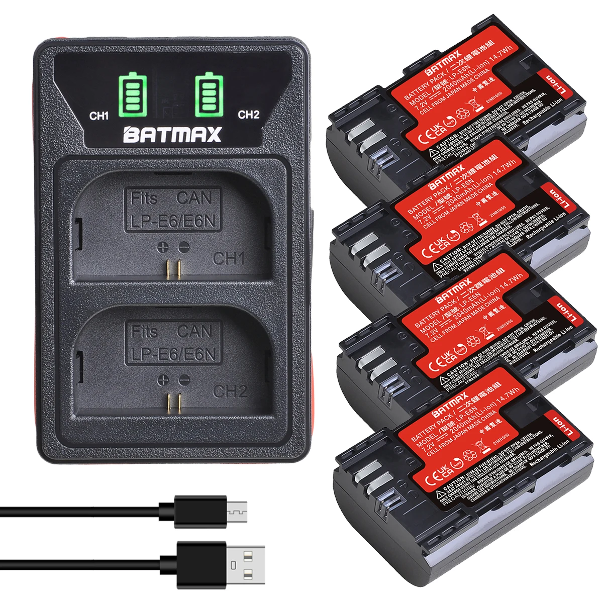 4X-2040mAh-LP-E6-LP-E6N-LP-E6-Battery-Japan-Cell-LED-Built-in-USB ...