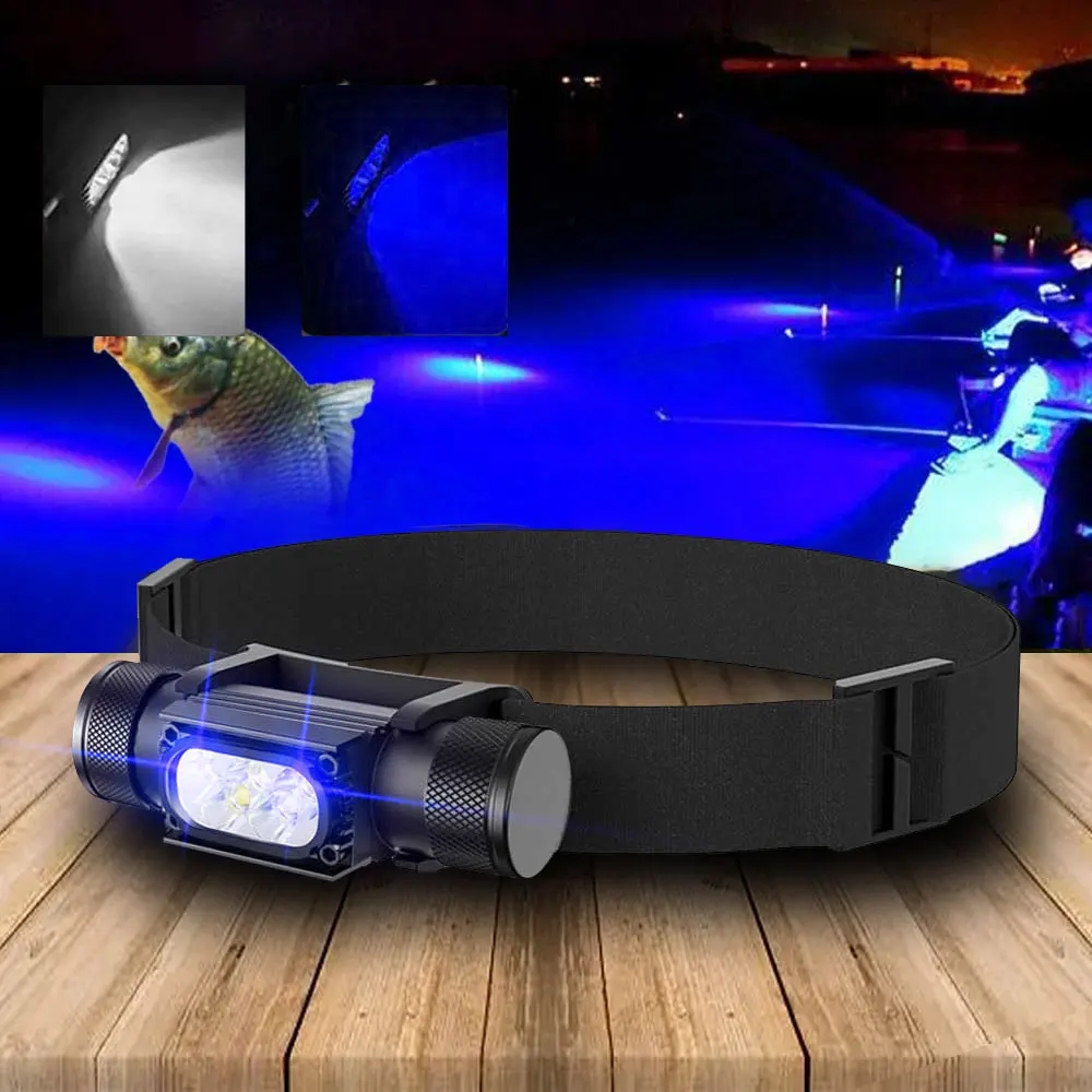 LED-Mini-night-fishing-Headlamp-High-Power-White-Blue-Headlight-18650 ...