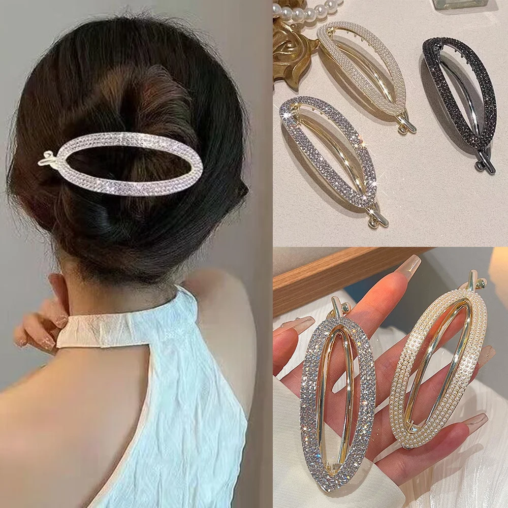 Fashion-Metal-Oval-Rhinestone-Hair-Clip-For-Women-Girls-Elegant-Round ...