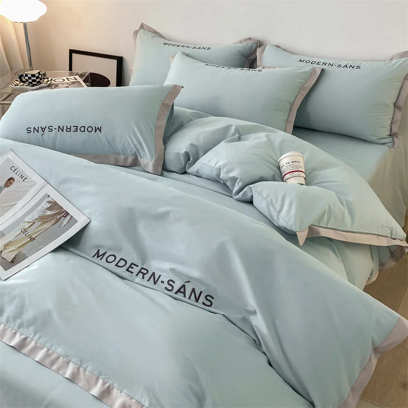 Solid-Color-Simple-Cotton-Three-Piece-Set-Four-Piece-Bedding-Set-Duvet ...