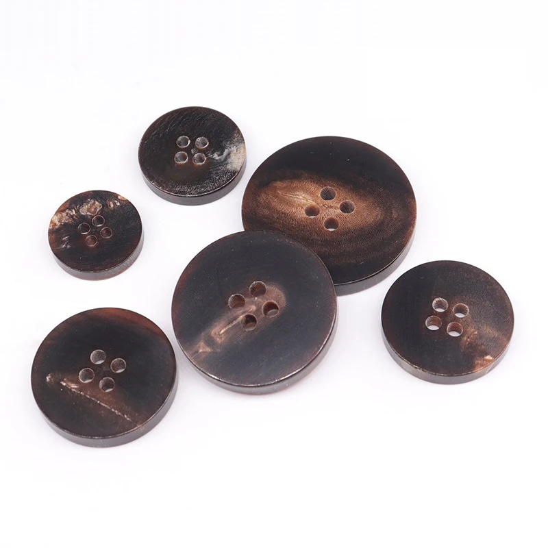 30Pcs/Set Flat Natural Horn Buttons Round 4 Holes Buckle for Clothing ...
