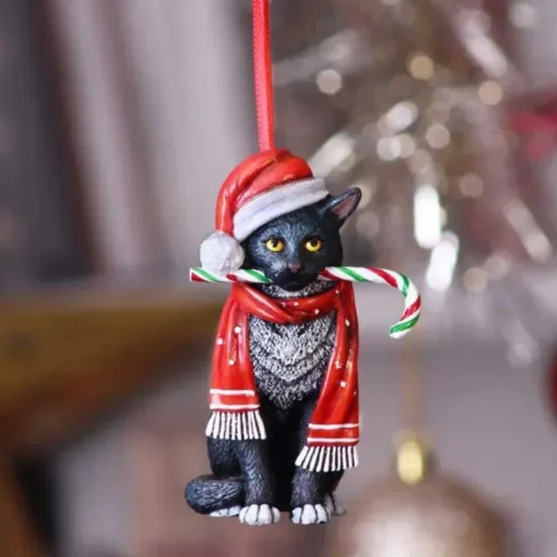 Christmas-Cat-Sculpture-Pendant-Resin-Craft-Figurines-Hanging ...