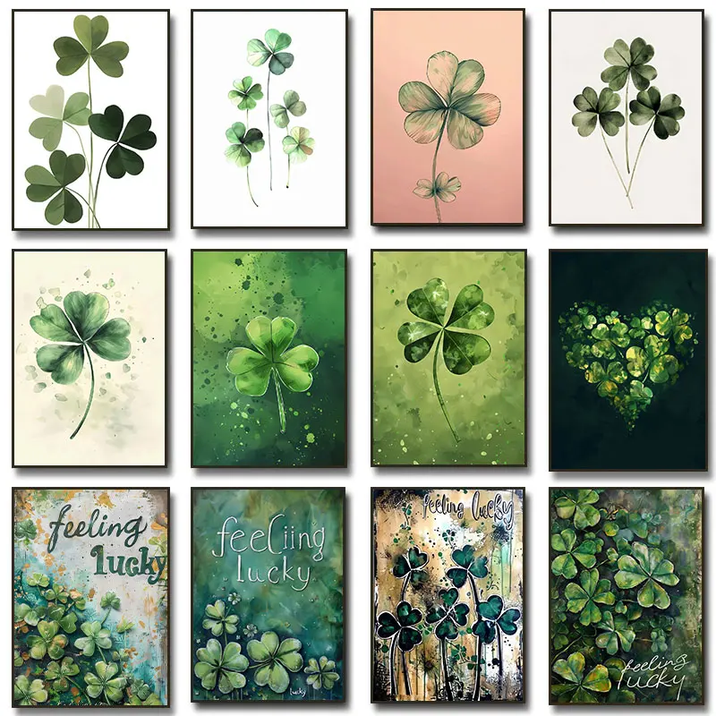 Lucky-Clover-Four-Leaf-Clover-Green-Poster-Oil-Painting-Retro-Graffiti ...
