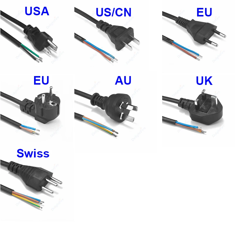 EU-US-AU-UK-Switzerland-Power-Cord-1-5m-Rewired-Cable-Power-Supply ...