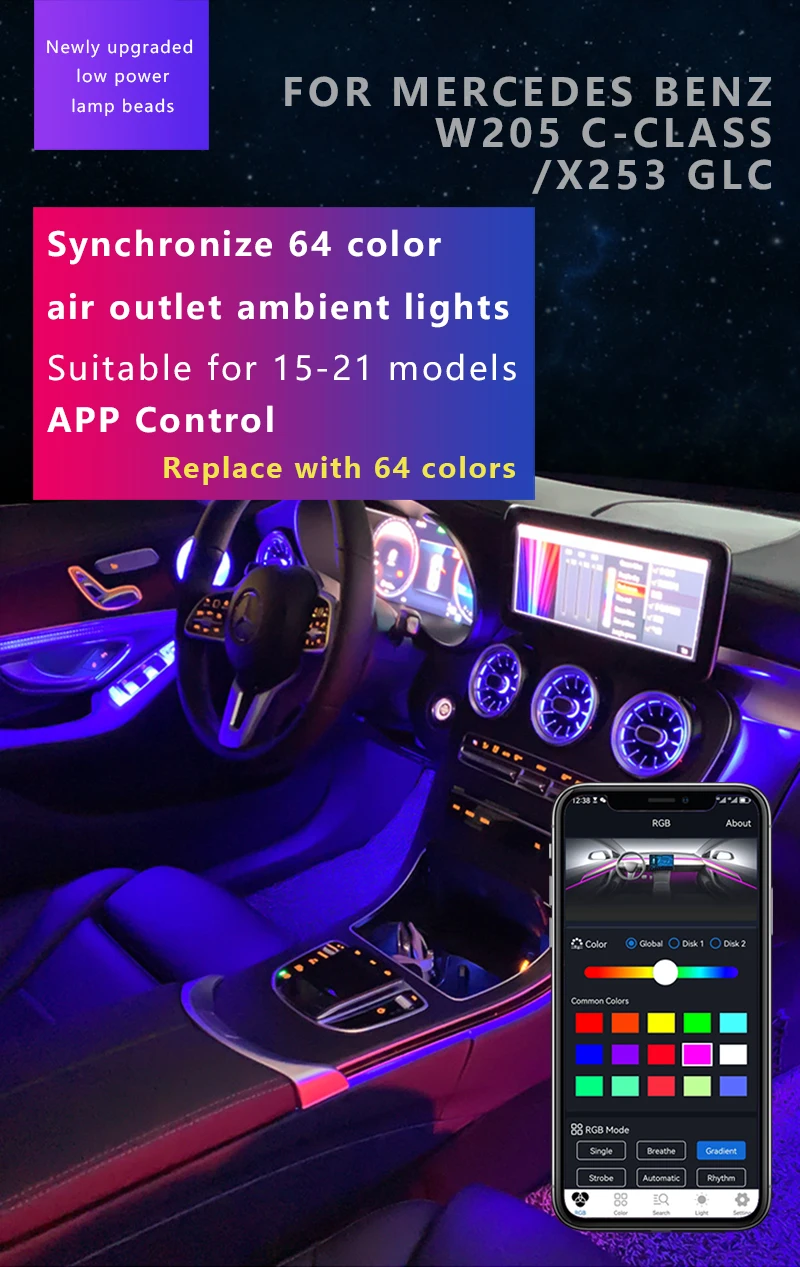 Interior-Ambient-Light-For-Mercedes-Benz-W205-W213-W117-W176-COUPE-X253 ...