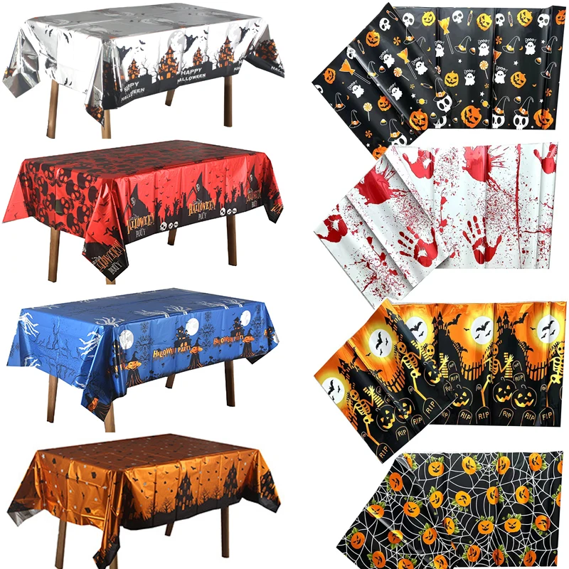 Halloween Tablecloth Pumpkin Spider Web Bat Ghost Table Cover Clothes ...