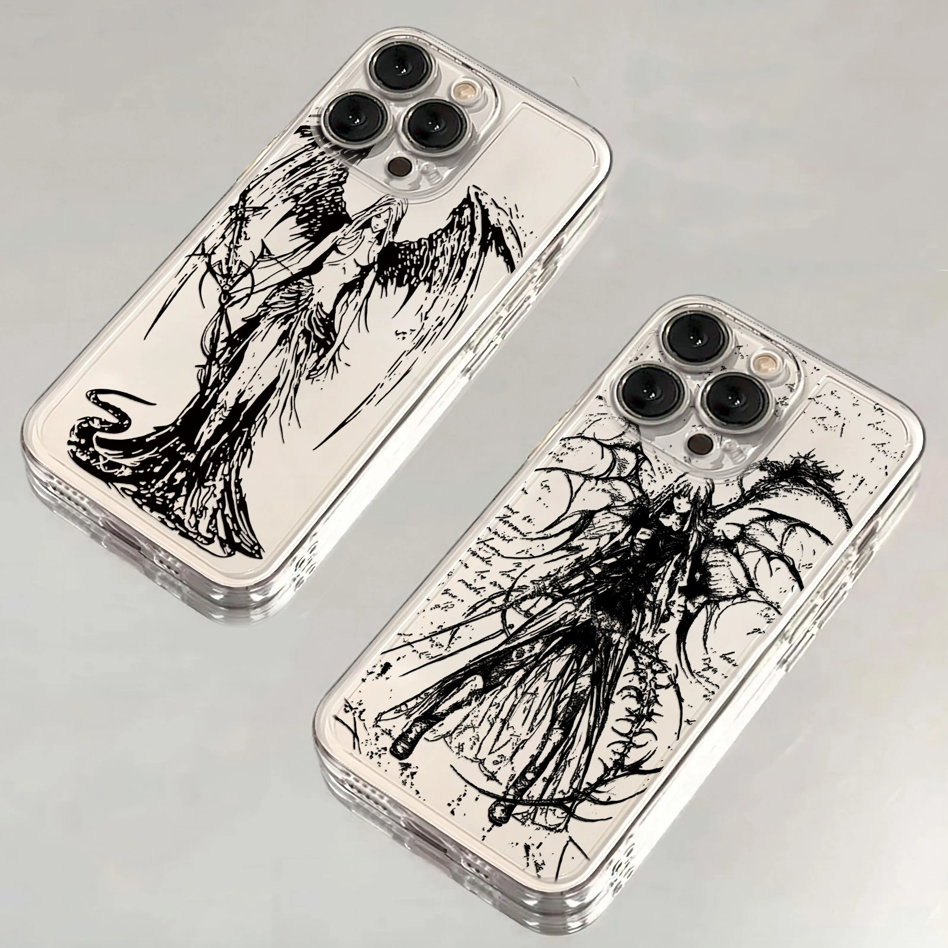 YK2 Cool Black Line Angel Phone Case For Xiaomi Redmi 13 12 12C 10 10C ...
