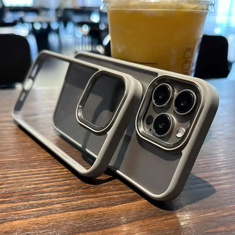 Luxury Anti - Fall Titanium Gray Transparent Phone Case with Open Lens ...