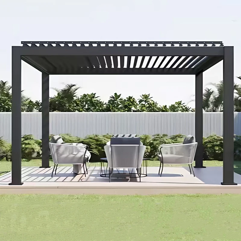 Motorized Aluminum Pergola Louvered Waterproof Roof Garden Sun Shade ...