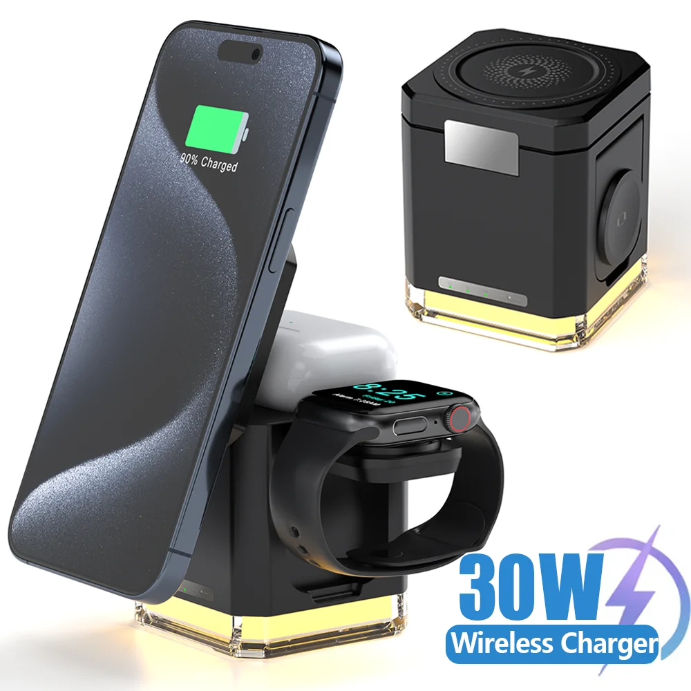 30W-4-in-1-Wireless-Charger-Wrieless-Charging-Station-Foldable-Cube ...