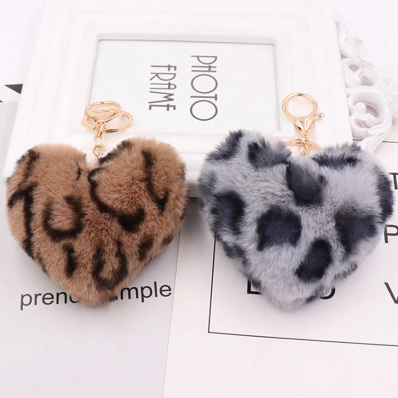 Leadigol 2pcs Leopard Print Fluffy Furry Keychains,Round