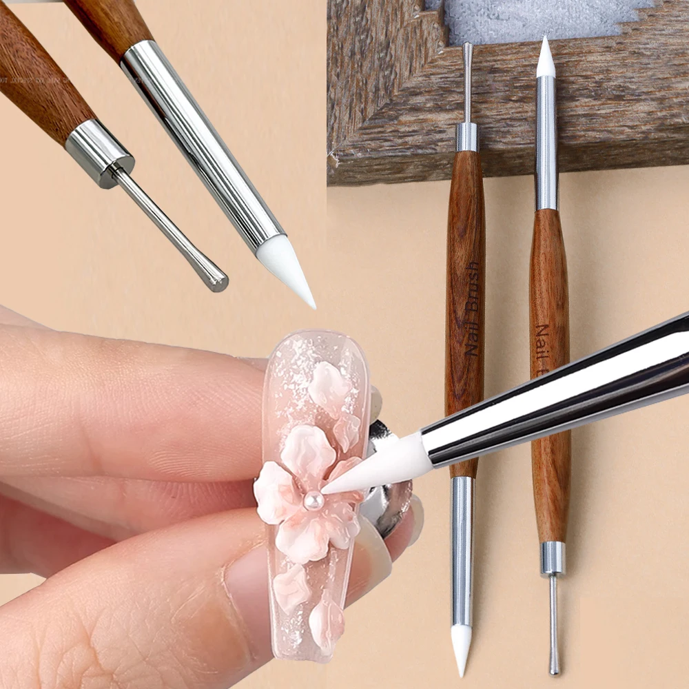 1pcs Double-Ended Carving/ Glue Adjusting Nail Pen Silicone Spatula ...