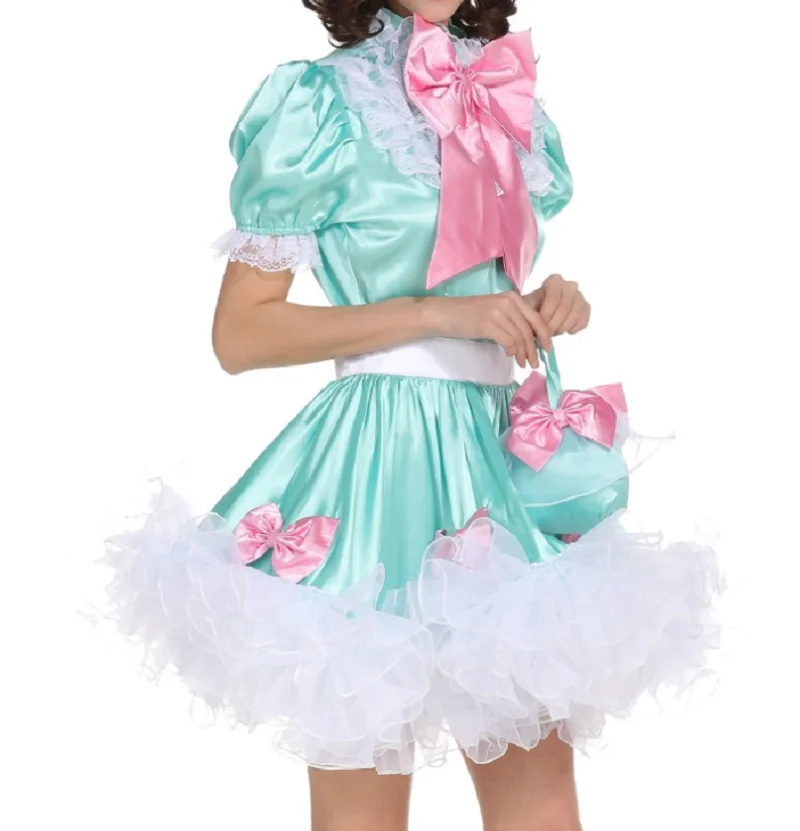Hot Sissy Princess Girl Sexy Maid BOW DRESS SATIN Fluffy Cross Dressing ...