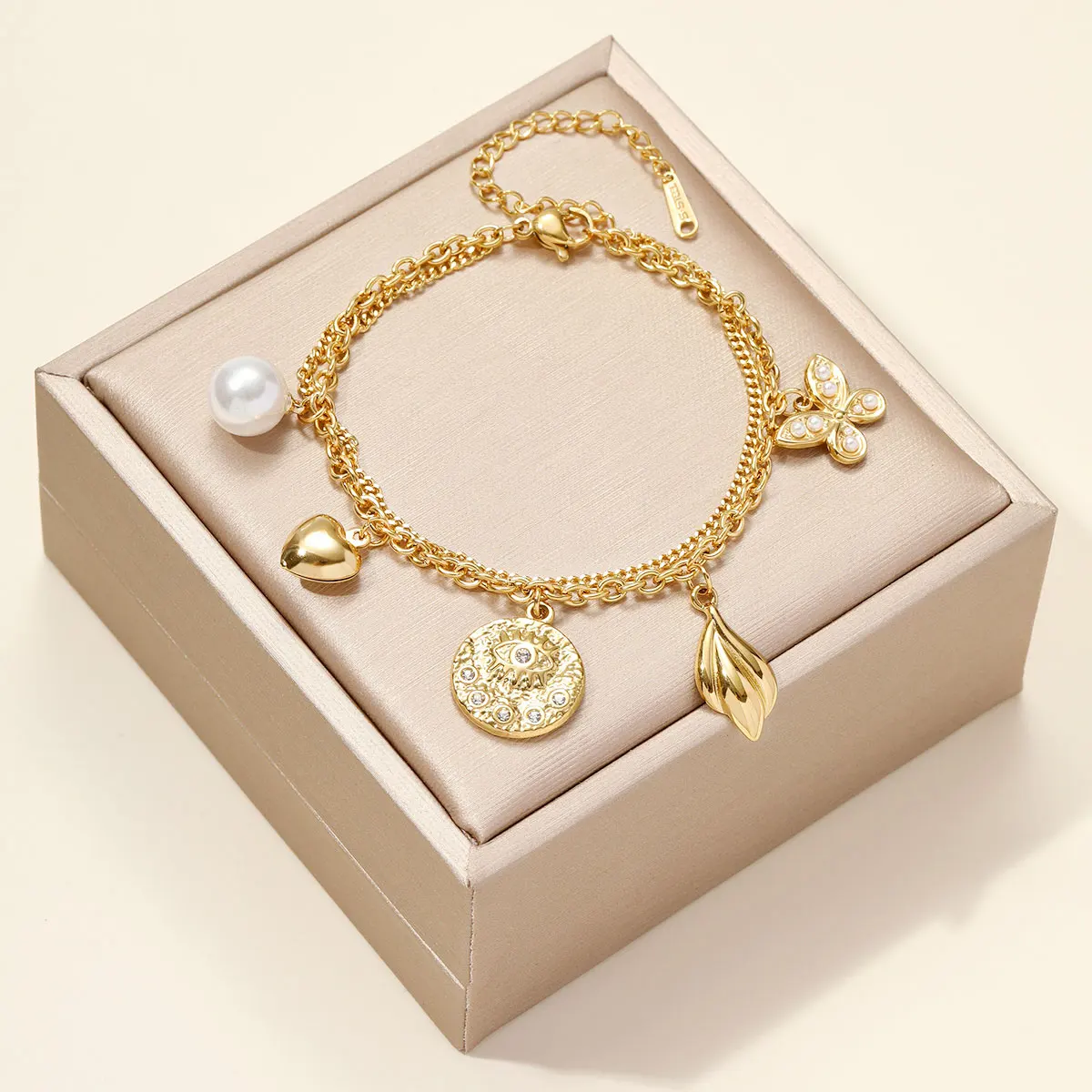 Stainless Steel 18k Gold Plated Cherry Link Chian Bracelet Butterfly ...