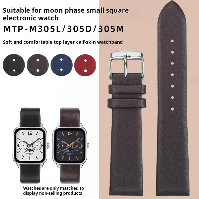20mm Cowhide Watch Strap For Casio Small Square Moonphase MTP-M305 MTP ...