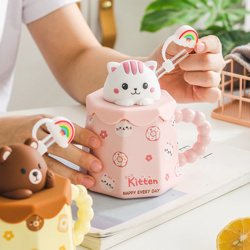 400ml-Cartoon-Ceramic-Mug-With-Lid-and-Spoon-Creative-Cute-Coffee-Milk ...