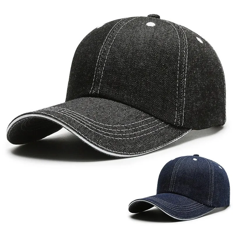 Boy-Baseball-Cap-Barefoot-Cap-Outdoor-Denim-Monochrome-Dome-Large-Brim ...