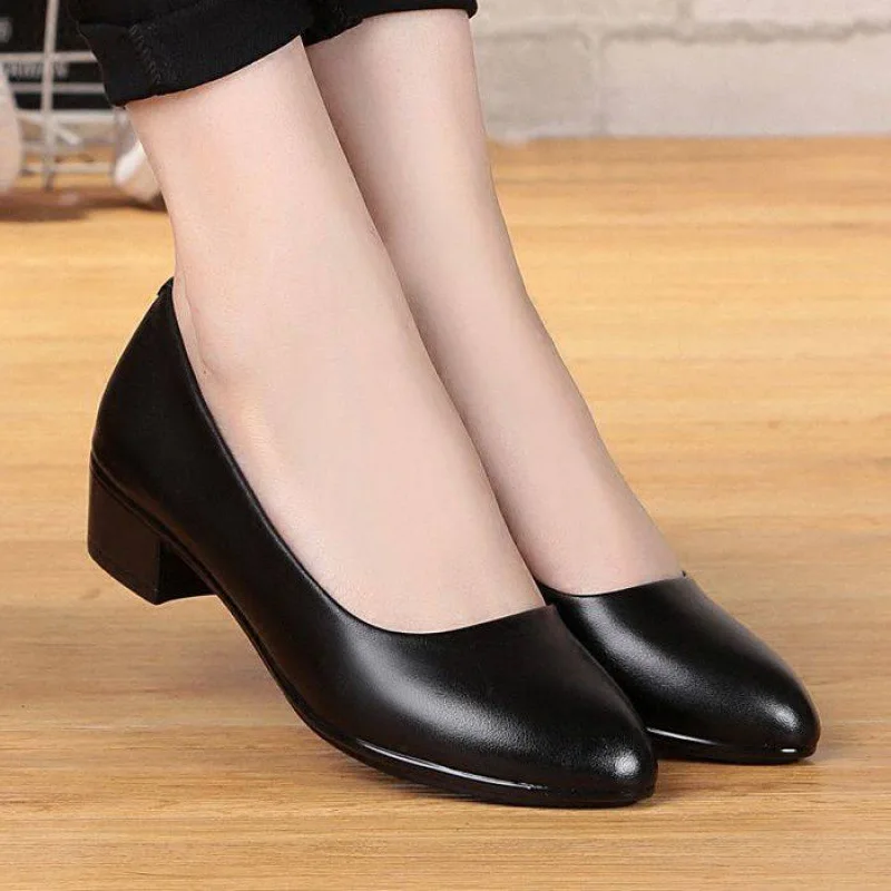 Spring-Work-Shoes-Black-Professional-Women-High-Heels-Shoes-Pumps-Low ...