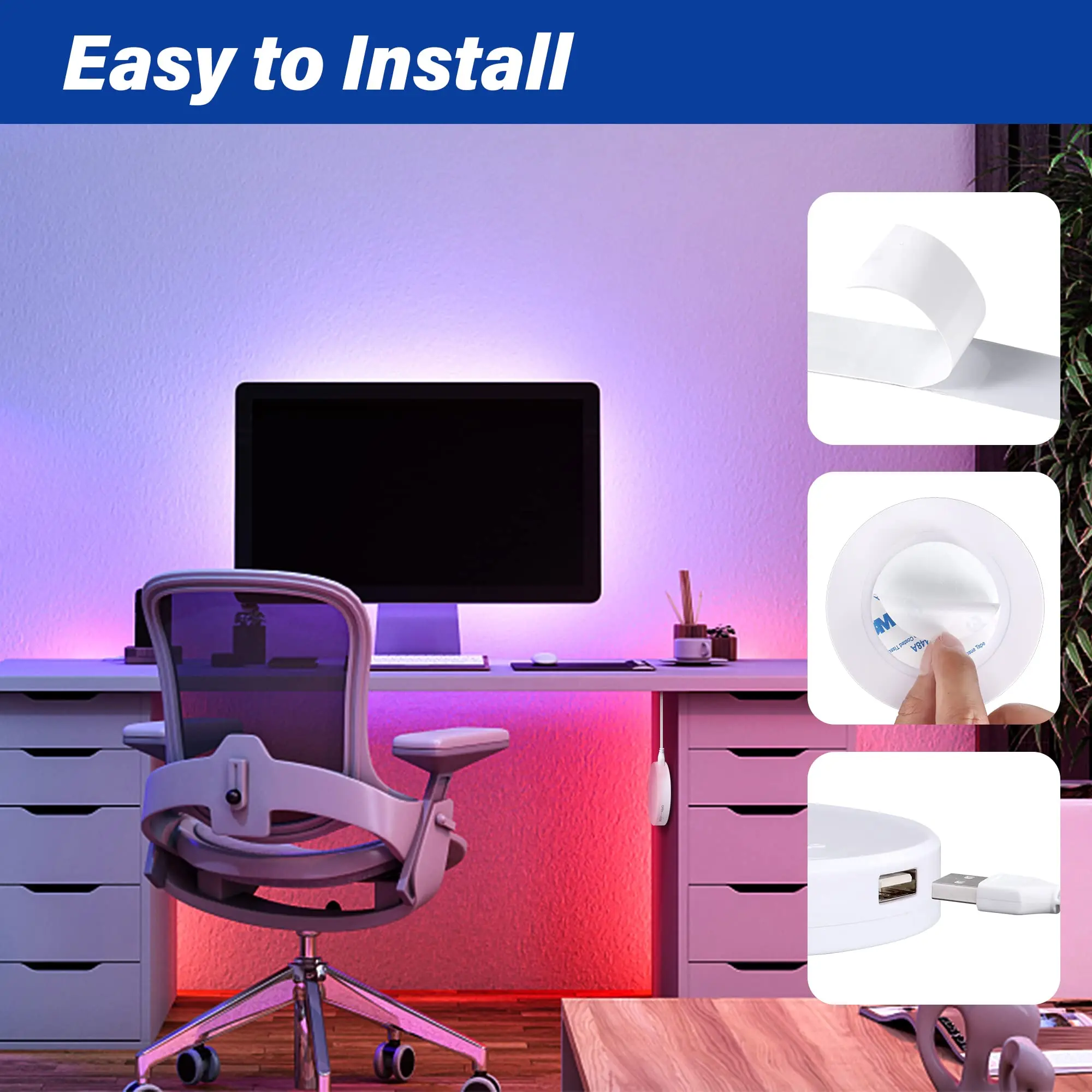 Office Led Light Strips For Computer Desk Led Strip Light Bedroom Usb ...