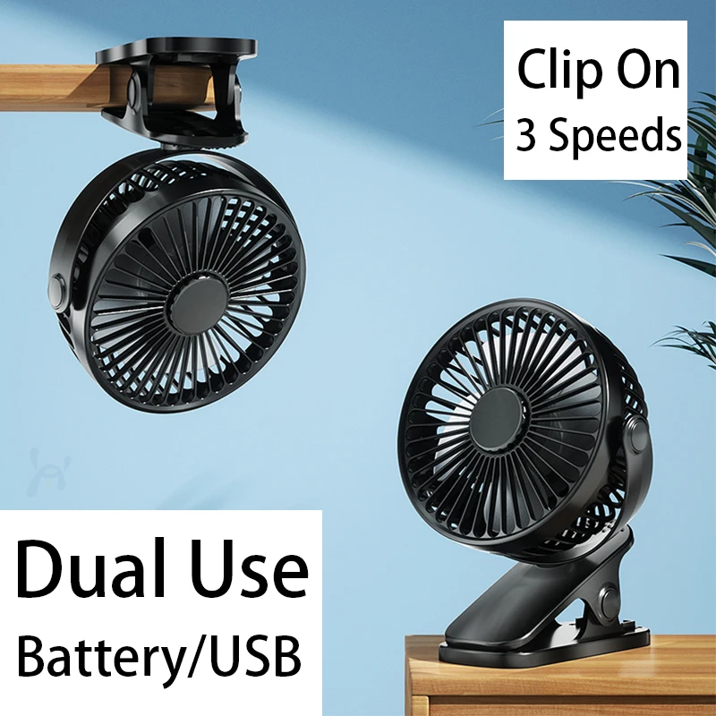 USB-Clip-on-Fan-Portable-Small-Fan-3-Speeds-Strong-with-Sturdy-Clamp ...