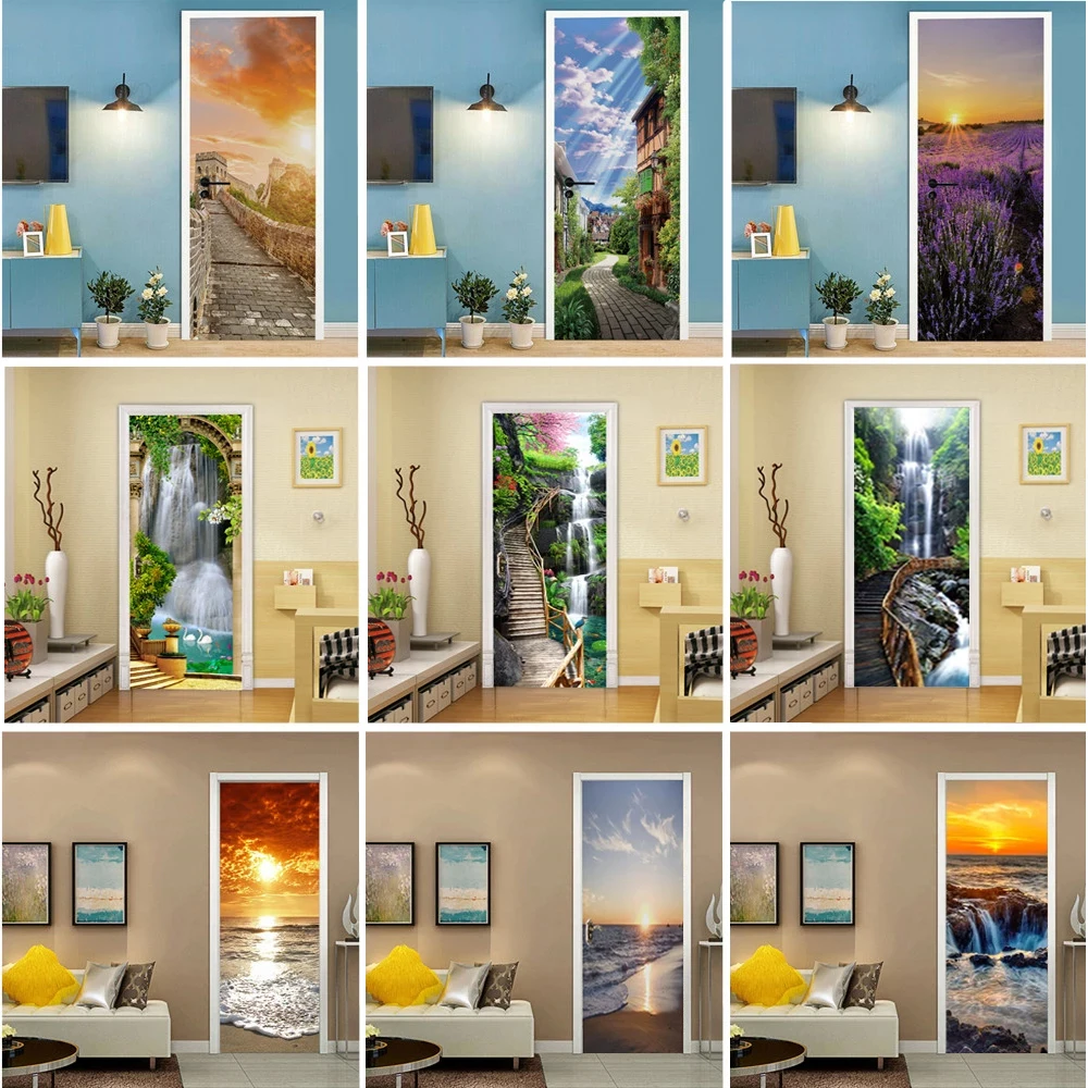 Landscape Door Stickers 3d Removable Self Adhesive Sticker Natural ...
