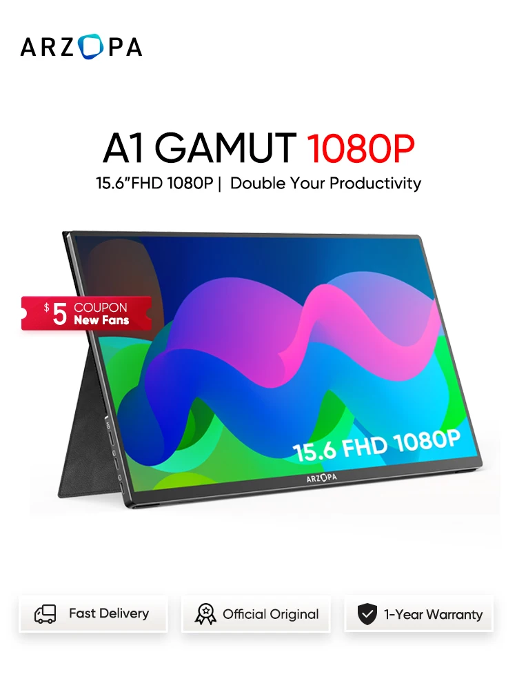 Arzopa 15.6'' Portable Monitor FHD 1080P IPS USB-C Mini-HDMI External ...