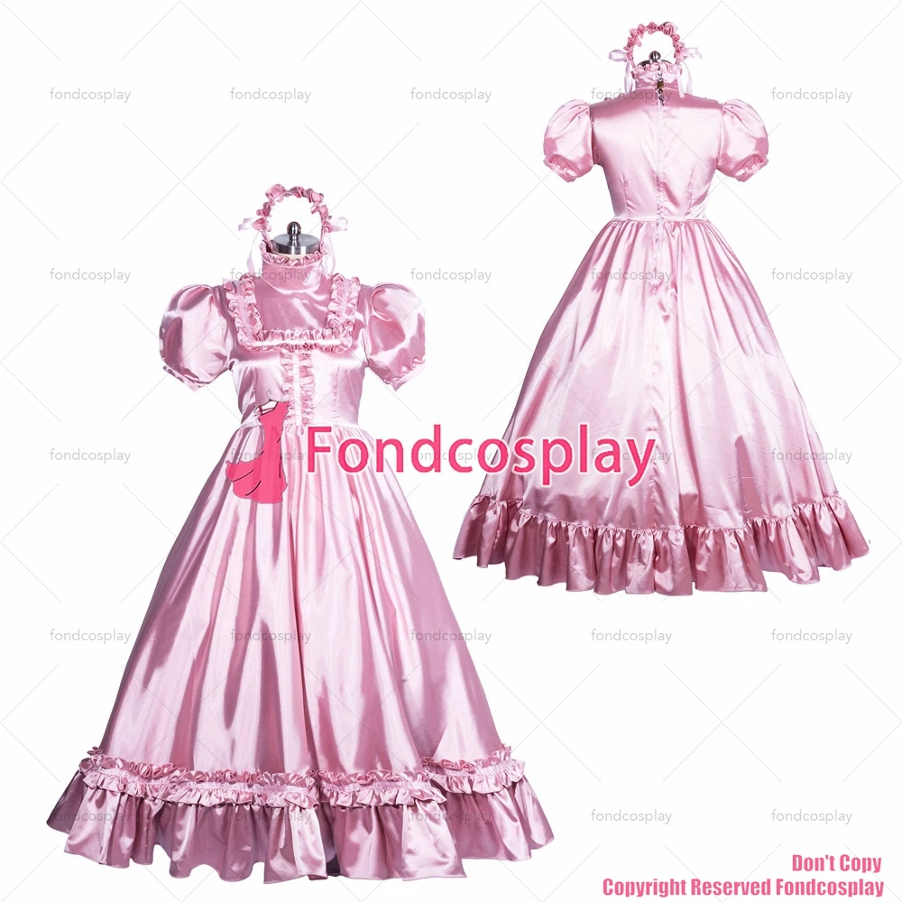 Abschließbar rosa Satin-Organza Sissy Maid kleid Tailor-made [G3860]