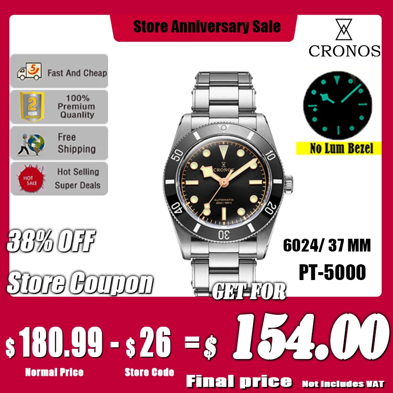 Cronos-Luxury-Men-s-Watches-37mm-Diver-BB54-Vintage-Automatic-Matt ...