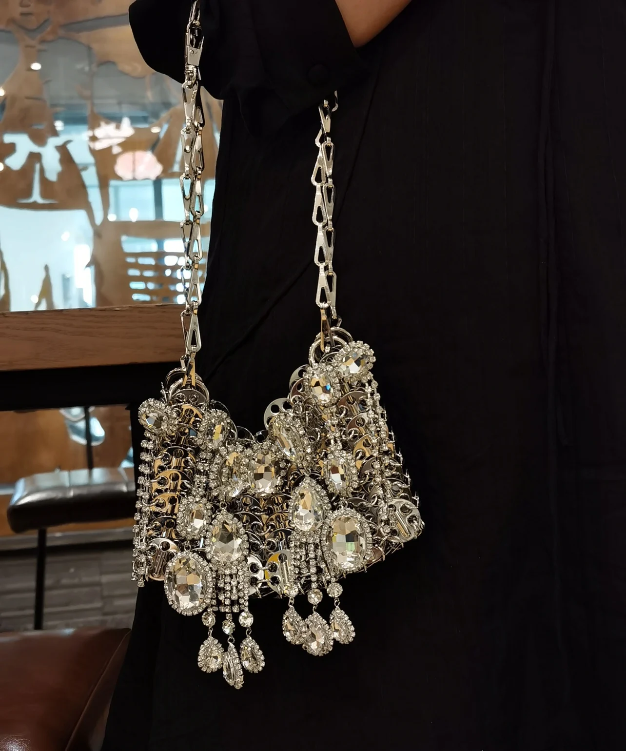 Women-Bags-Designer-Silver-Metal-Sequins-Diamond-Woven-Bag-Hollow ...