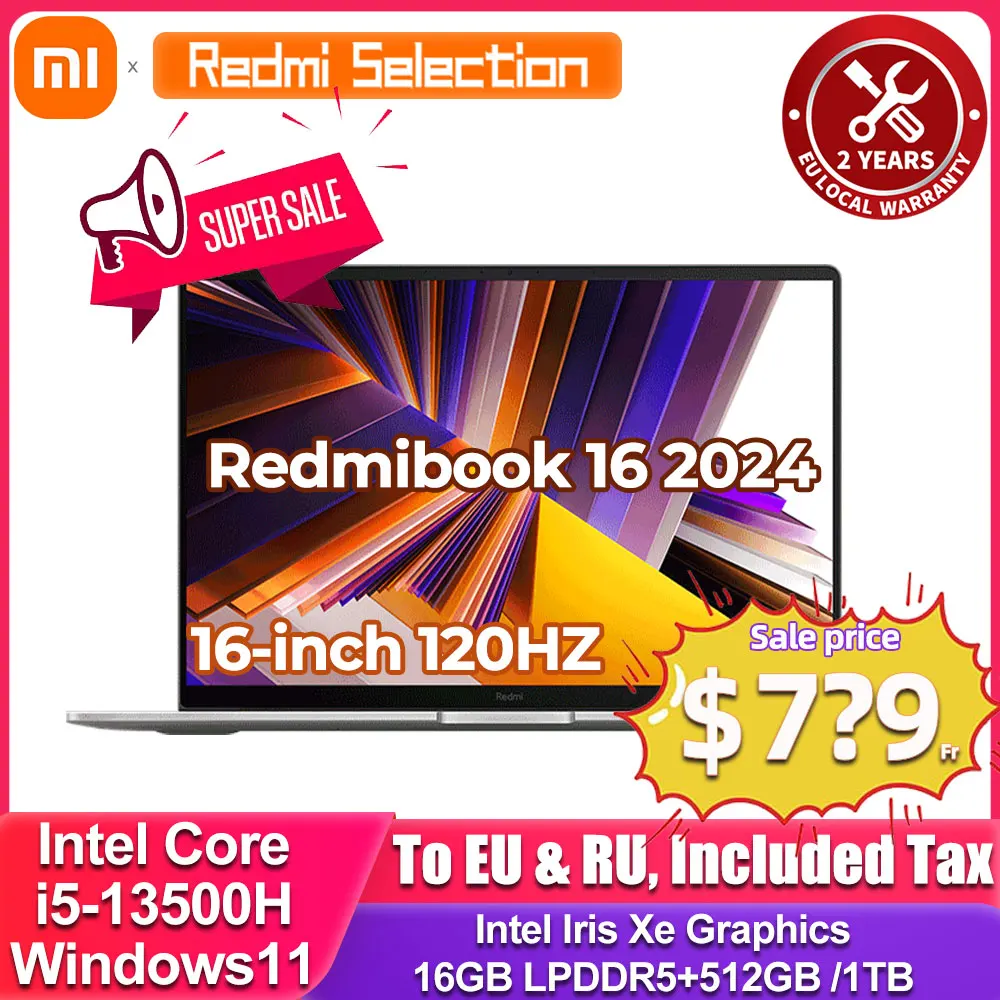 Xiaomi RedmiBook 16 Laptop 2024 13th intel i5-13500H Xe Graphics 16GB ...