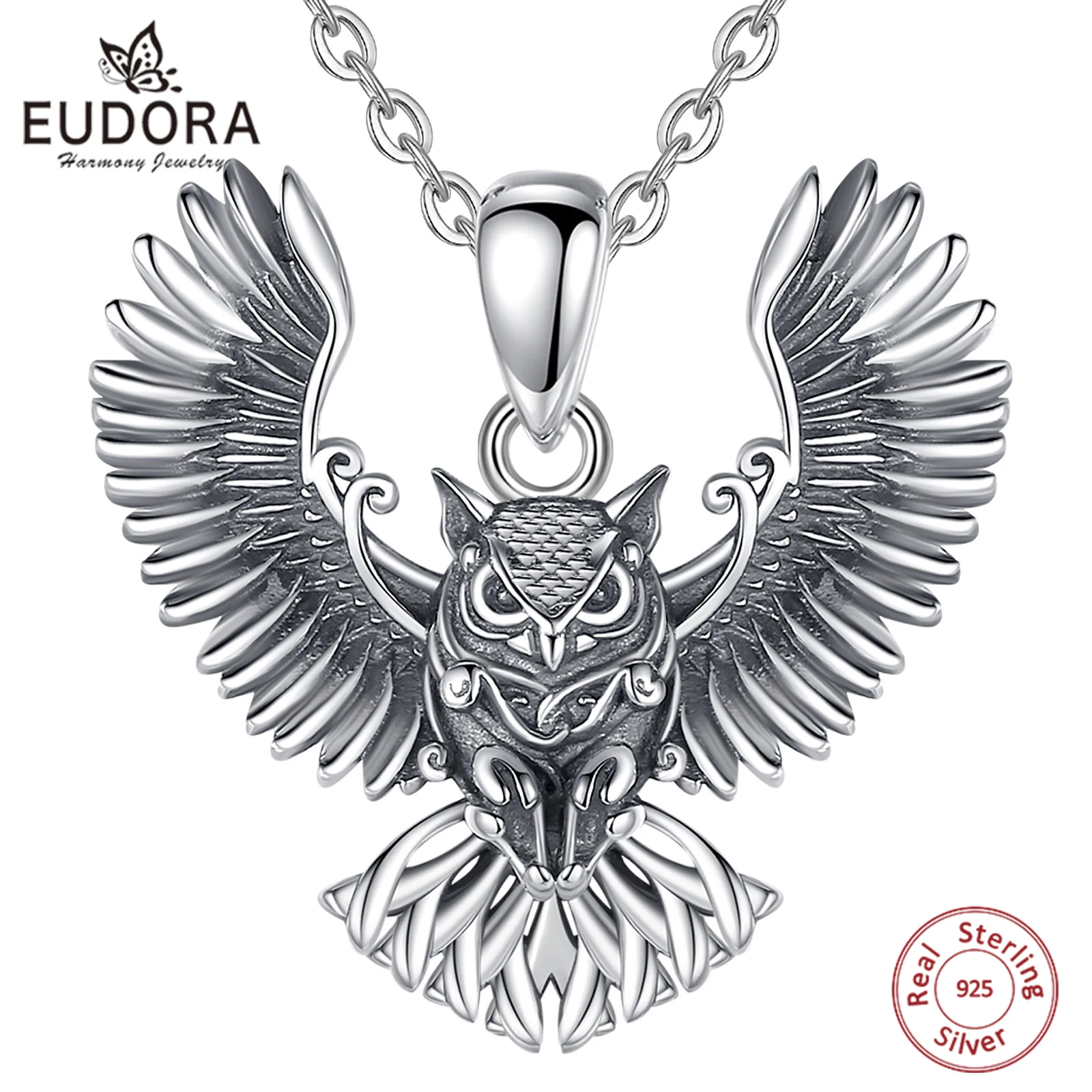 Eudora-925-Sterling-Silver-Cool-Owl-Necklace-for-Women-Man-Vintage-Hip ...