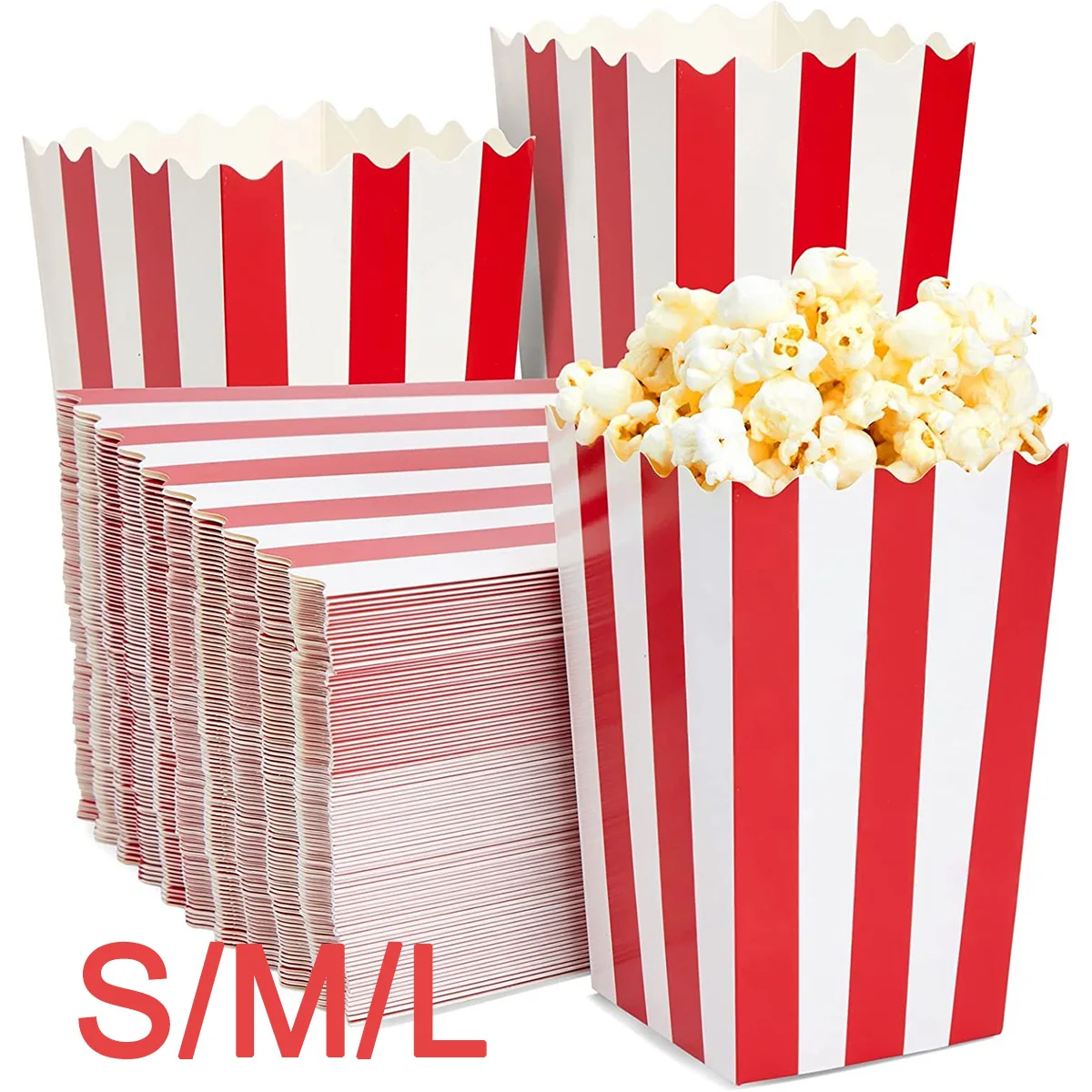 25Pcs-Popcorn-Paper-Boxes-Buckets-Red-White-Stripes-Bags-Snack ...