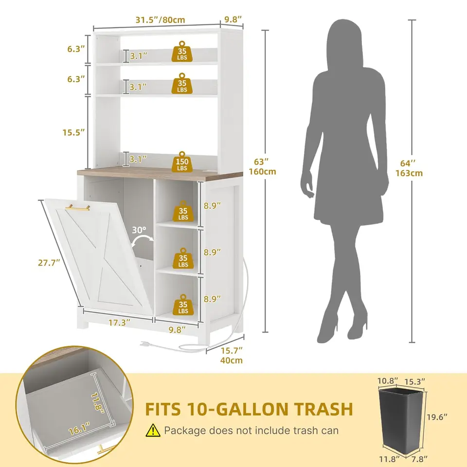 Bakers Rack With Storage Trash Can Cabinet VEVOR Kitchen Bakers Rack 6 ...