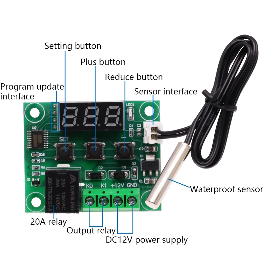 W1209 Temperature Control Switch With Temperature Sensor W1209 DC12V
