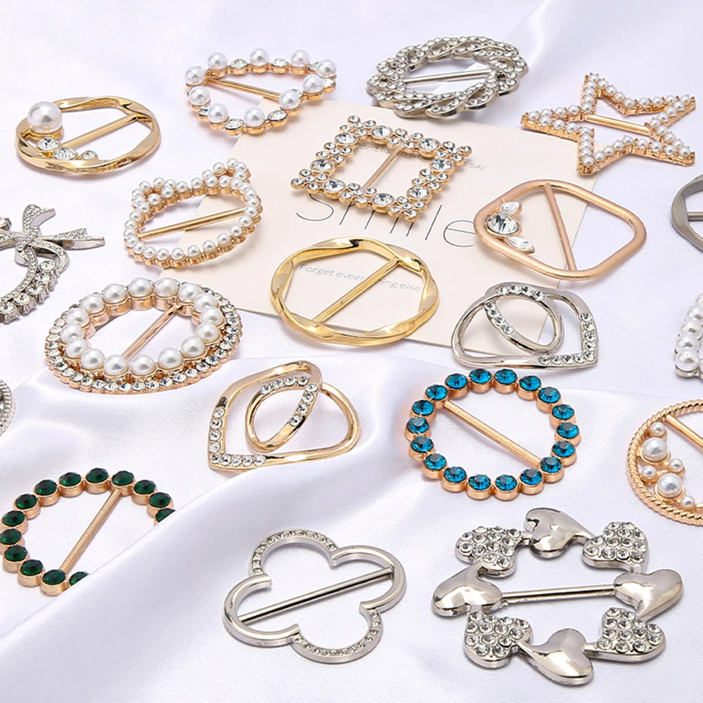 Fashion Pearl Scarf Ring Clip Gold Silver Rhinestone Clothing Wrap ...