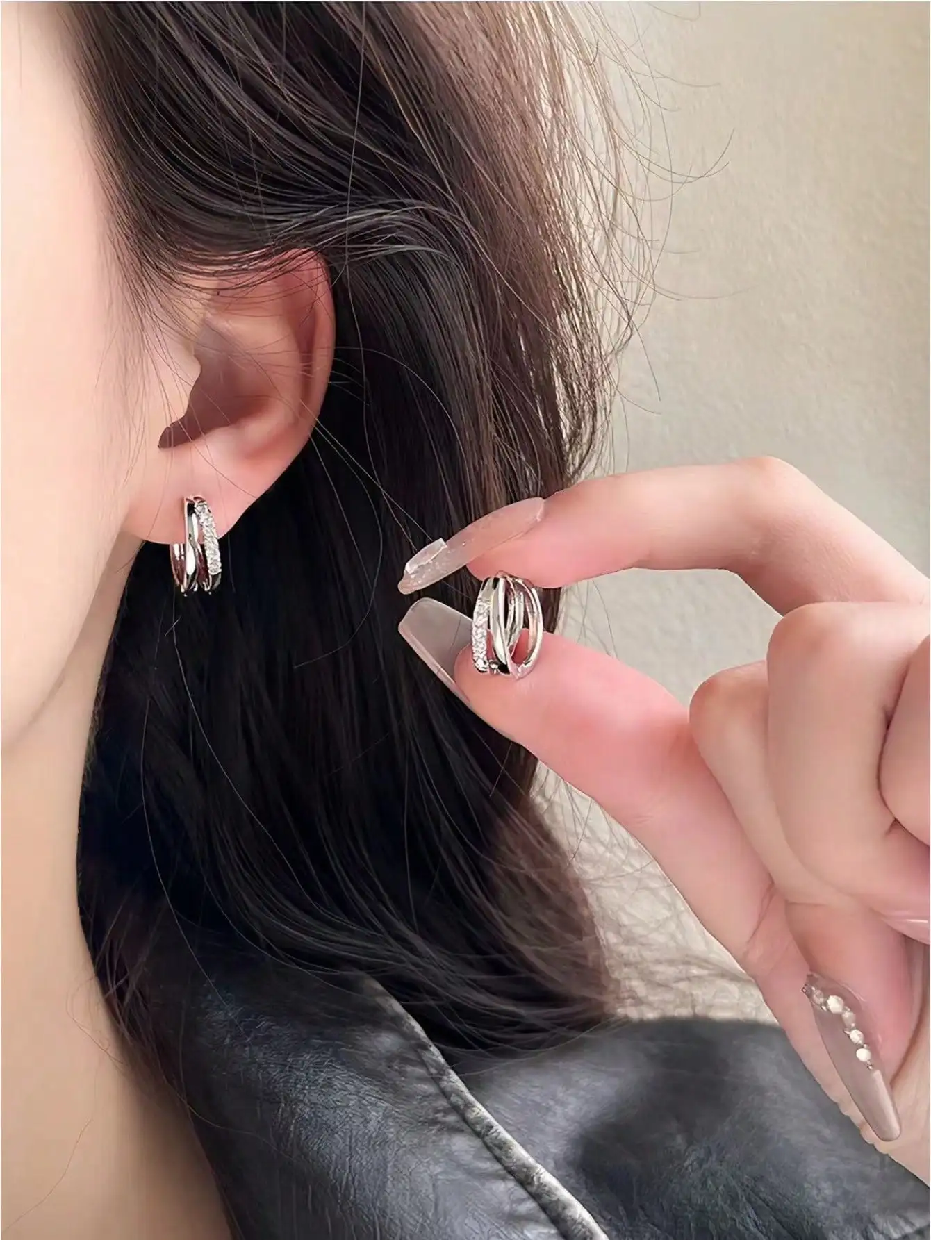Sterling Silver Double Hoop Stud Earrings, Elegant and Cute Design ...