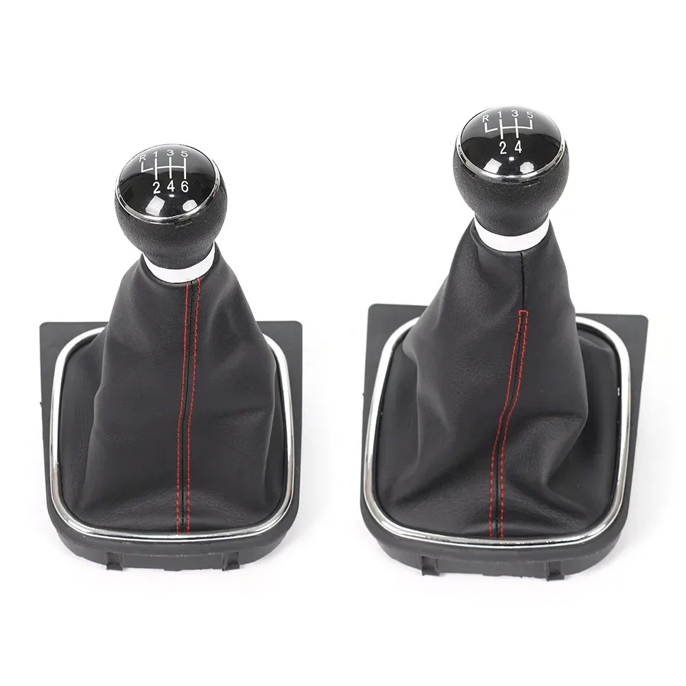 5 / 6 Speed Gear Shift Knob Lever and Boot Gaiter Black Leather Set for ...