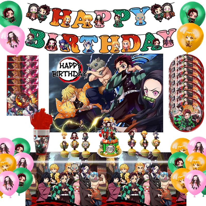 Anima Demon Slayer decoración de fiesta de cumpleaños, vajilla de globo ...
