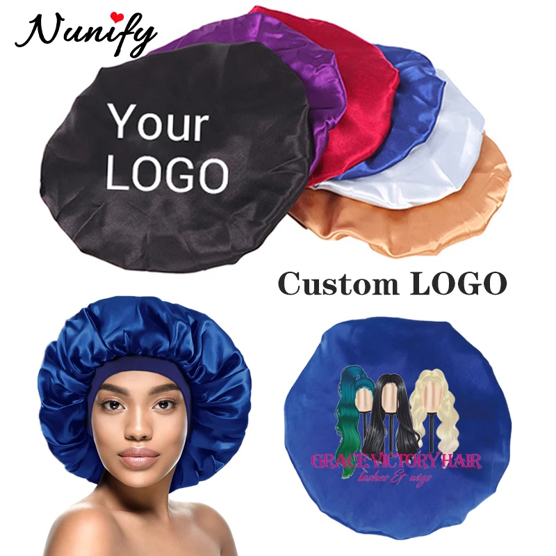 10Pcs Satin Bonnet For Black Women Custom Logo Silk Bonnet For Curly ...