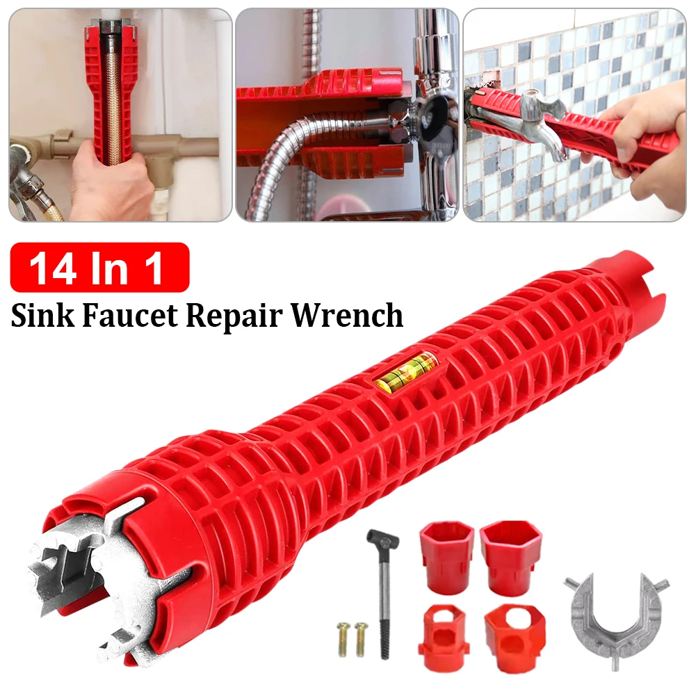 Portable 14 In 1 Flume Wrench Anti-Slip Faucet And Sink Installer Plumbing Repair Installation ...