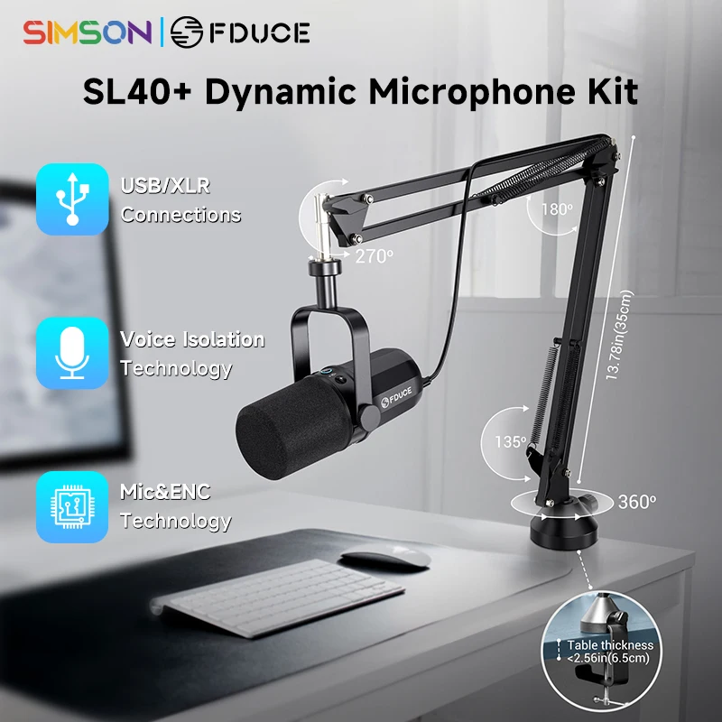 FDUCE-SL40-USB-XLR-Dynamic-Microphone-Kit-With-Built-in-Headset-Output ...