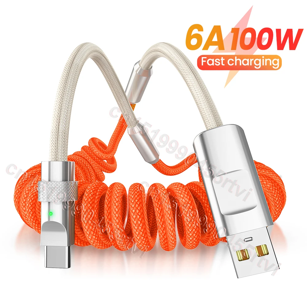 Spring-USB-Type-C-Cable-100W-6A-Telescopic-Fast-Charging-Data-Cord-for ...