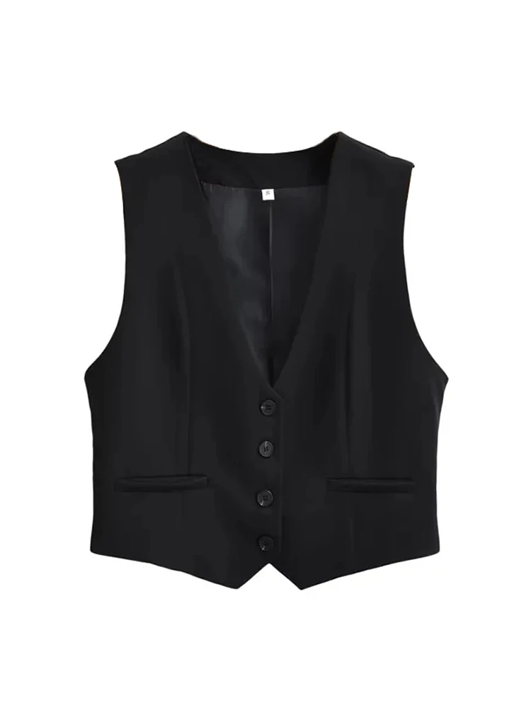 Aoaiiys-Chaleco-negro-recortado-para-mujer-Tops-con-botones-delanteros-a-la-moda-prendas-de ...