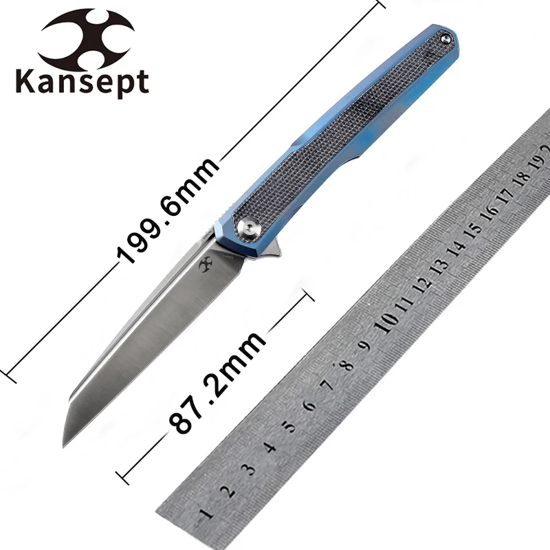 Kansept Arcus Wharncliffe 접이식 나이프, 티타늄 미카르타 핸들 및 플리퍼 탭 오프너 포함, EDC용 CPM ...