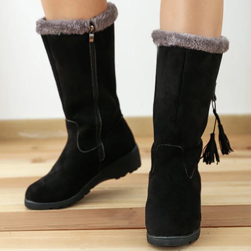 Botte,Bottes hautes en daim et peluche pour femme, chaussures longues ...