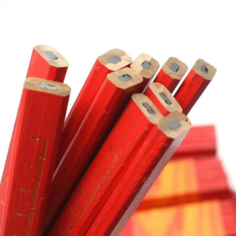 Red Cover Black Lead Cluster Core Flat Mark Pencil Woodworking Pencil ...