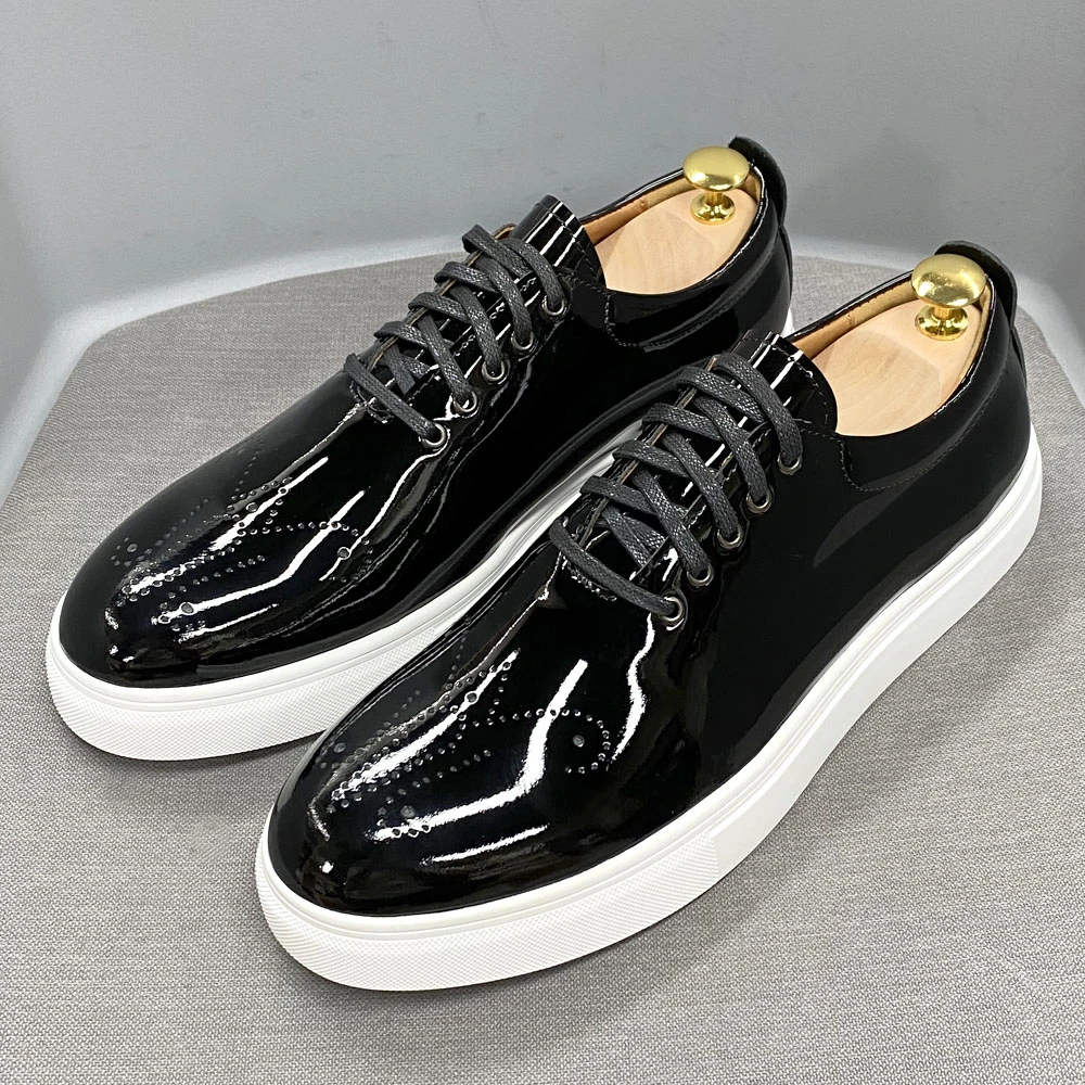 Luxury High Quality Mens Casual Shoes Patent Leather Lace Up Autumn ...