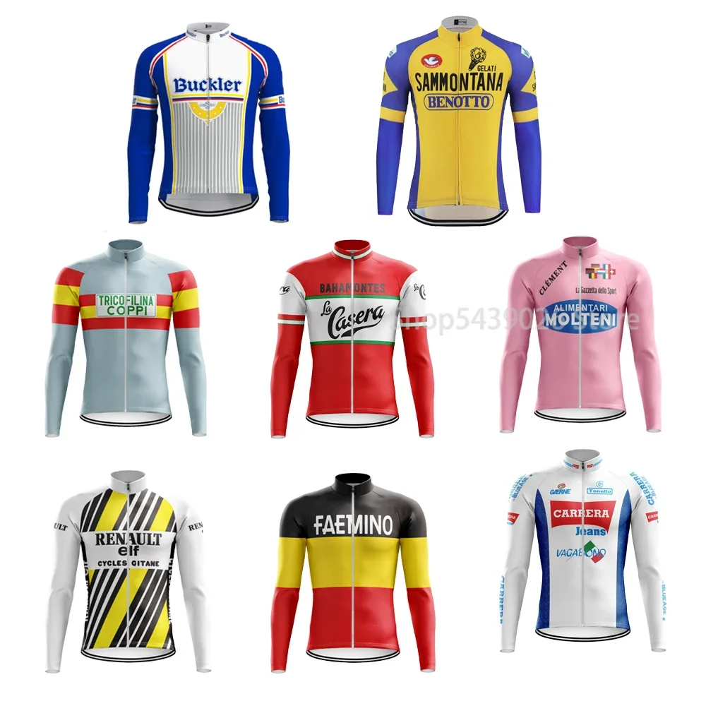 Retro Cycling Jersey Men Long Sleeve Winter Fleece & No Fleece Road ...