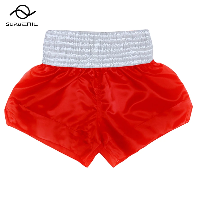 Muay-Thai-Shorts-Red-White-Fight-Kickboxing-Pants-Satin-Polyester-Plain ...