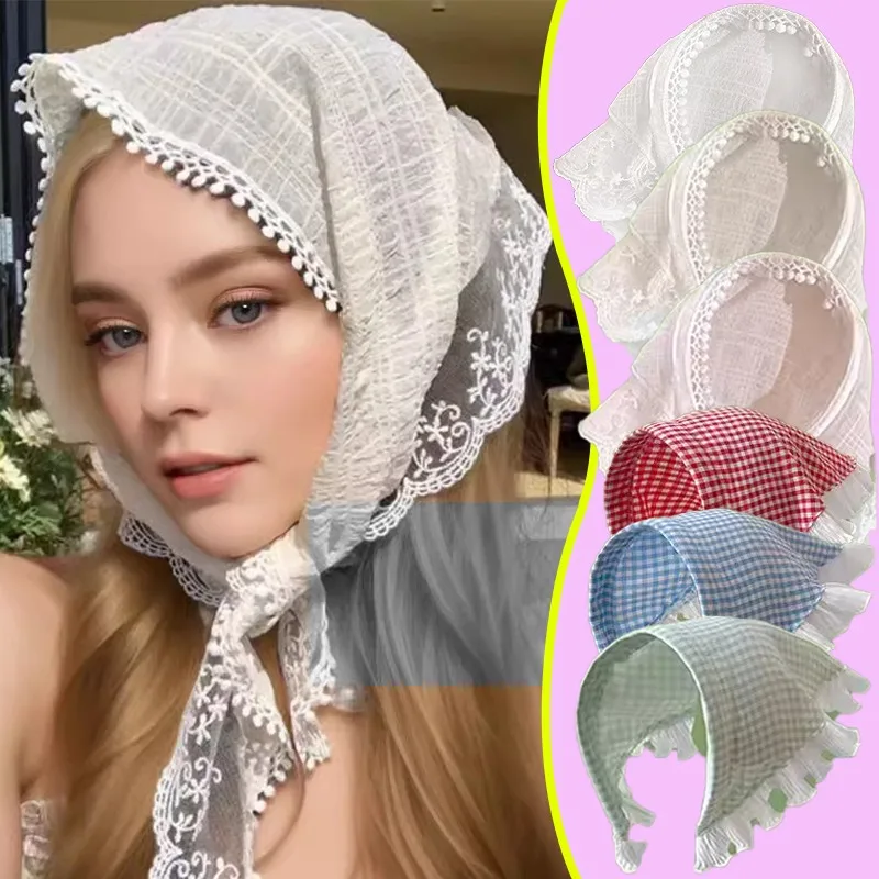 Summer Translucent Hair Scarf Girls Sweet Lace Pastoral Style Headscarf ...